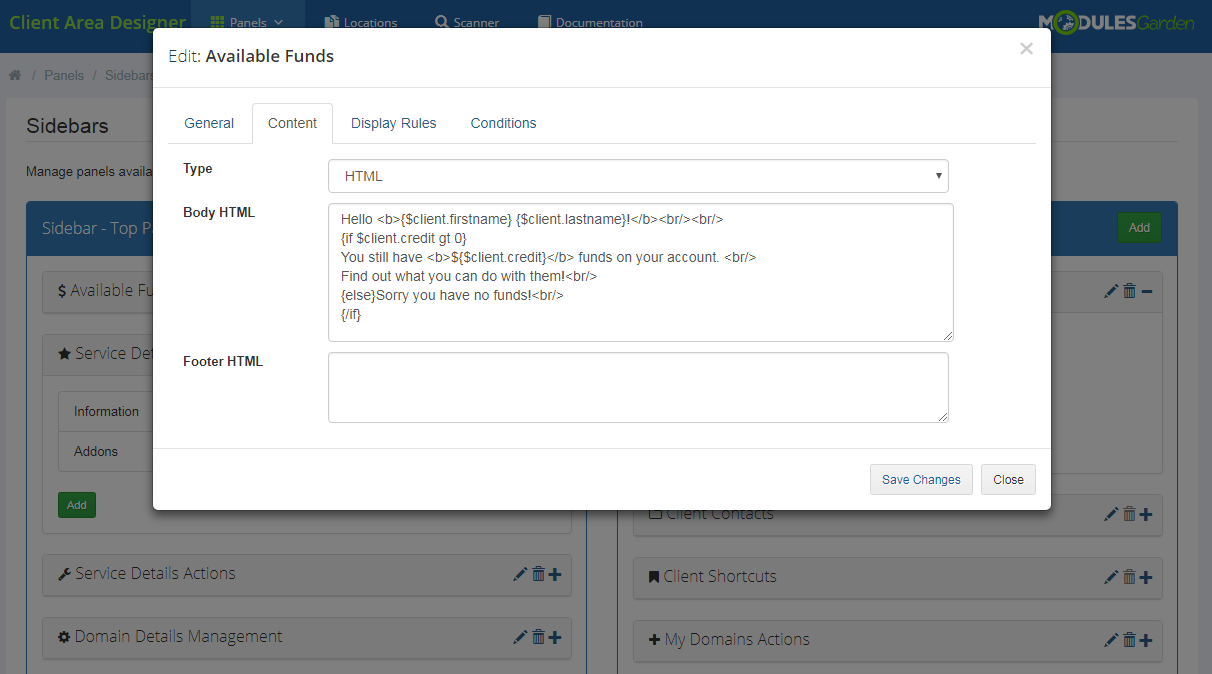 Client Area Designer For WHMCS - ModulesGarden