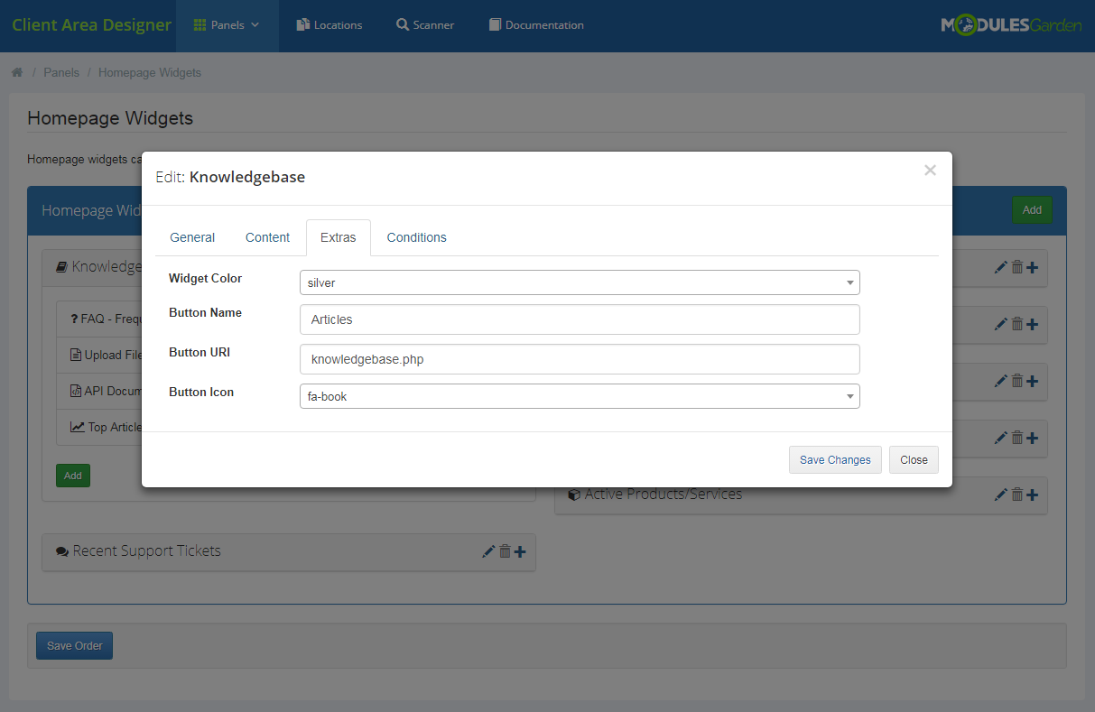 Client Area Designer For WHMCS - ModulesGarden