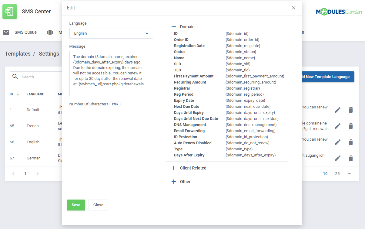 SMS Center For WHMCS - ModulesGarden