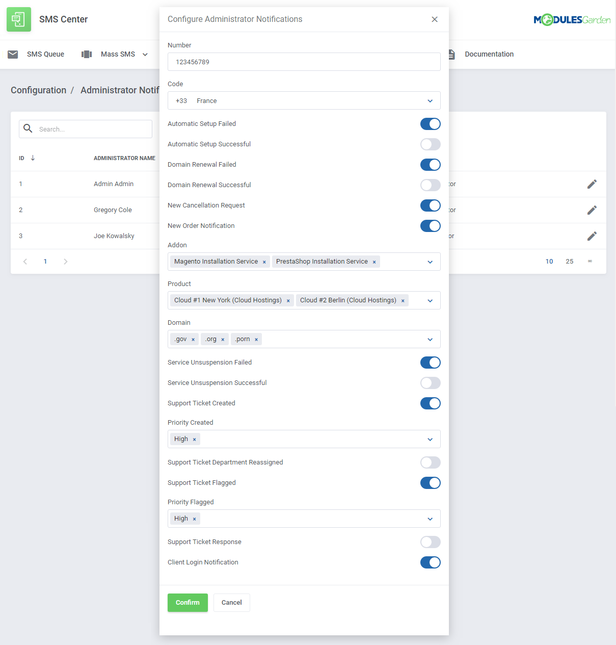 SMS Center For WHMCS - ModulesGarden