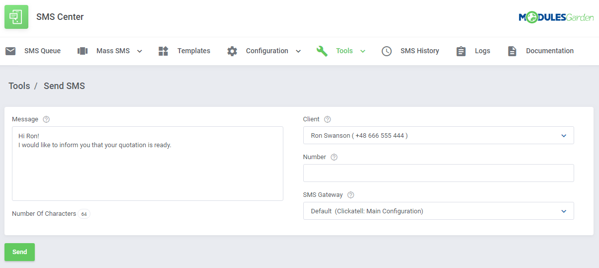 SMS Center For WHMCS - ModulesGarden