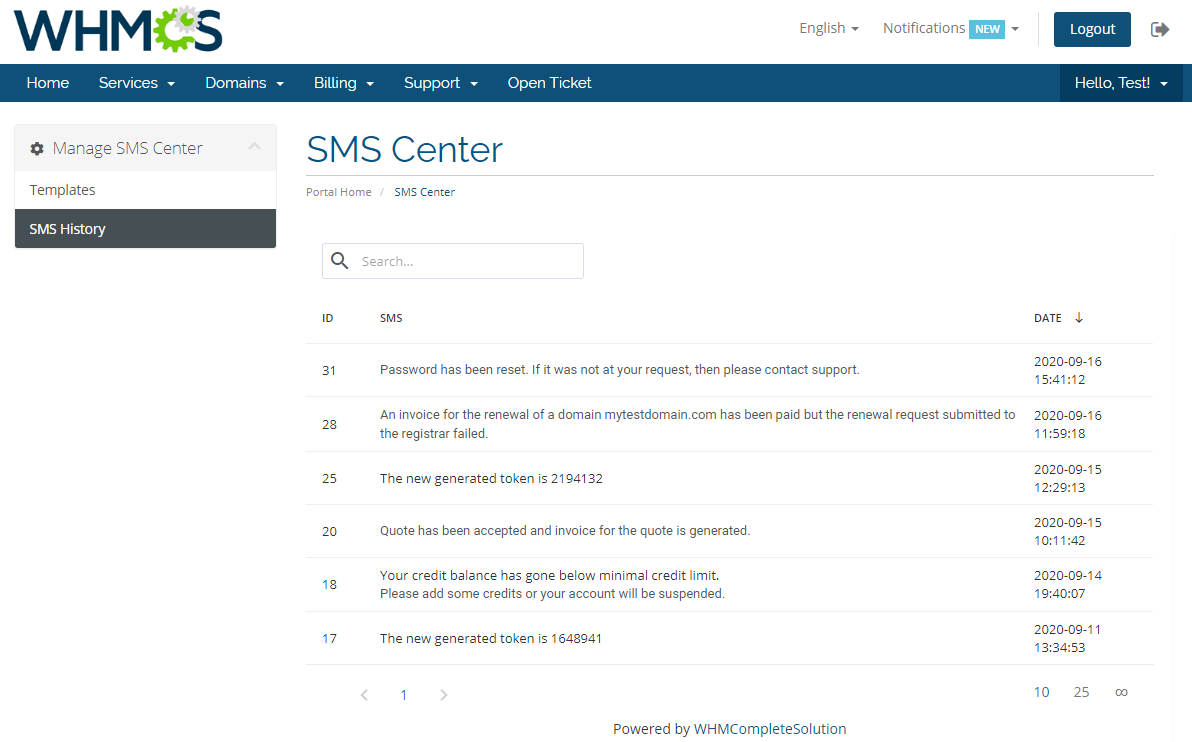SMS Center For WHMCS - ModulesGarden