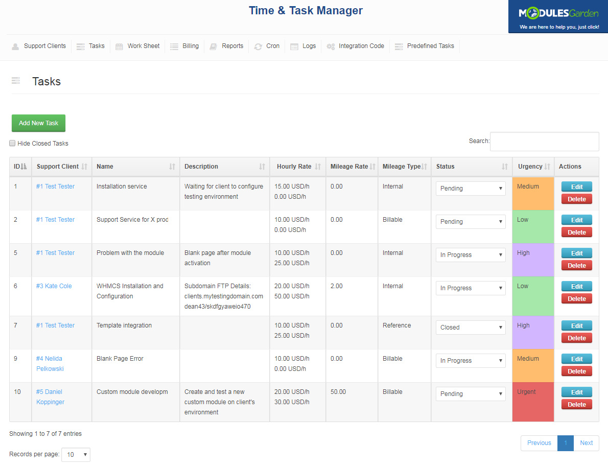Time & Task Manager For WHMCS - ModulesGarden